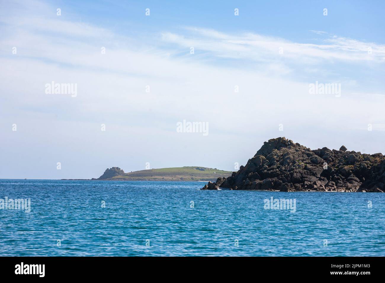 The island of Gugh across St. Mary's Sound from Porthcressa, St. Mary's ...