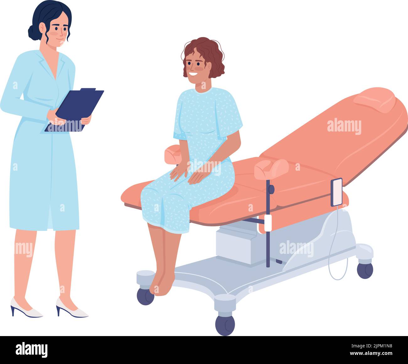 Patient At Gynecologist Consultation Semi Flat Color Vector Characters