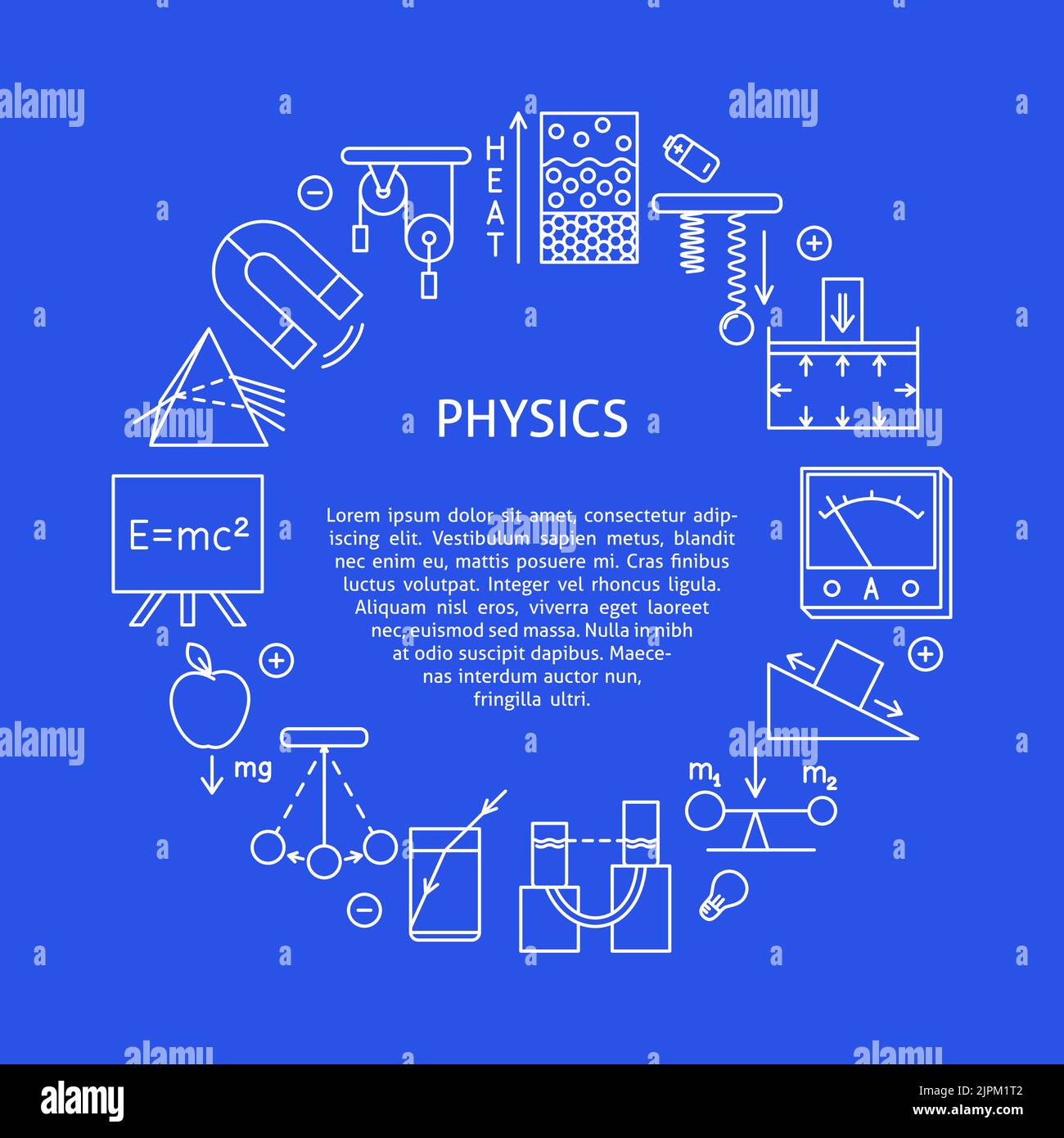 Physics science round banner in line style with place for text. Poster ...