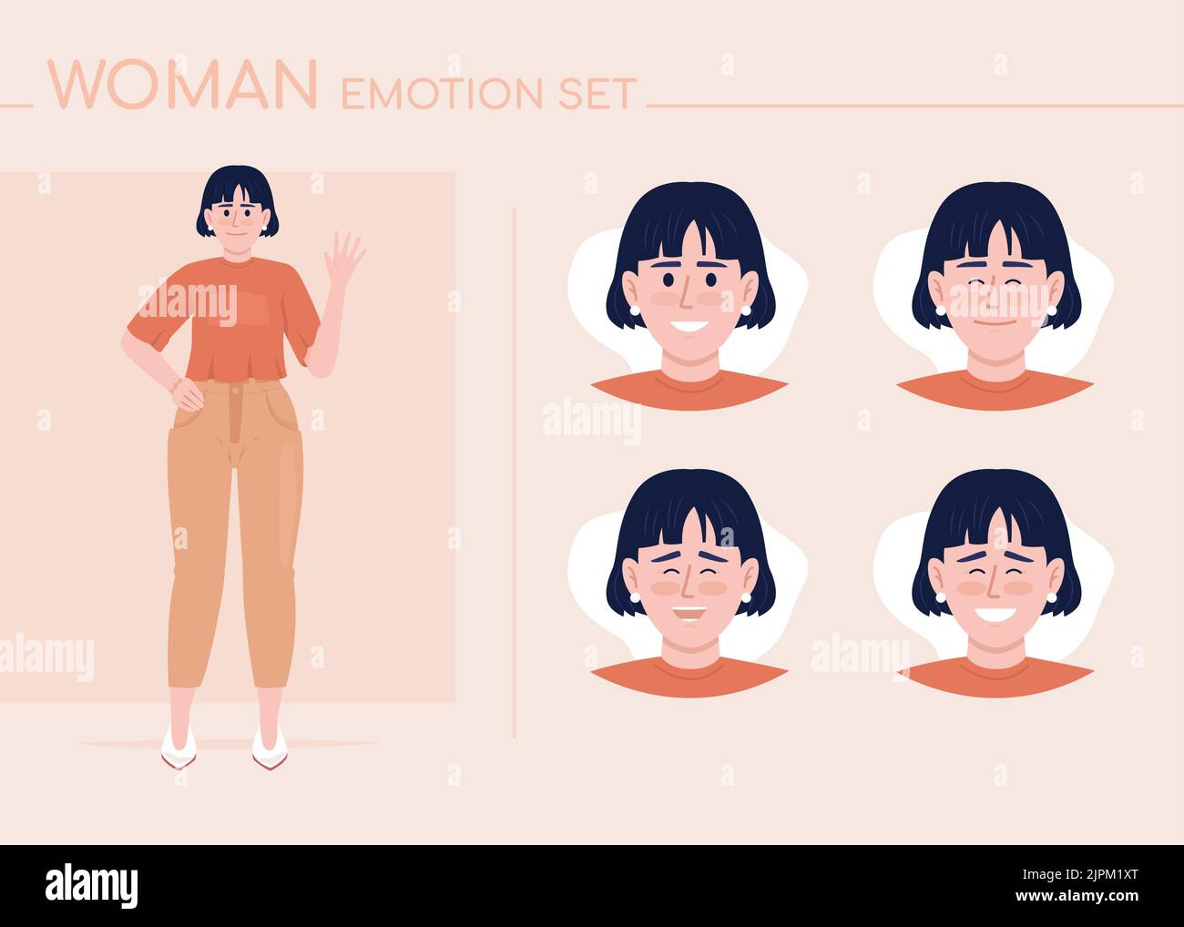 Happy young woman semi flat color character emotions set Stock Vector ...
