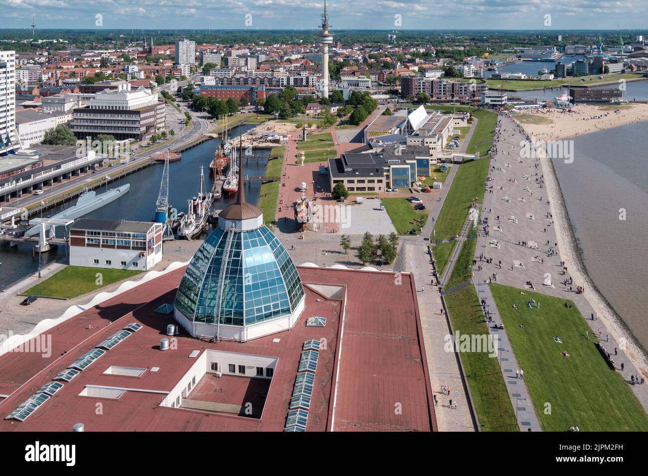 An aerial view of Bremerhaven, Germany from the Sail City Observation ...