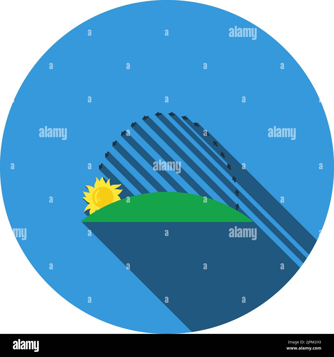 Sunset Icon. Flat Circle Stencil Design With Long Shadow. Vector ...