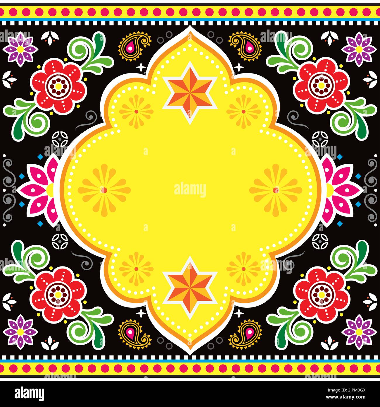 Pakistani and Indian traditional truck art vector template pattern with ...