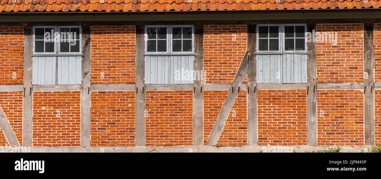 Half-timbered house background with windows and doors Stock Photo - Alamy