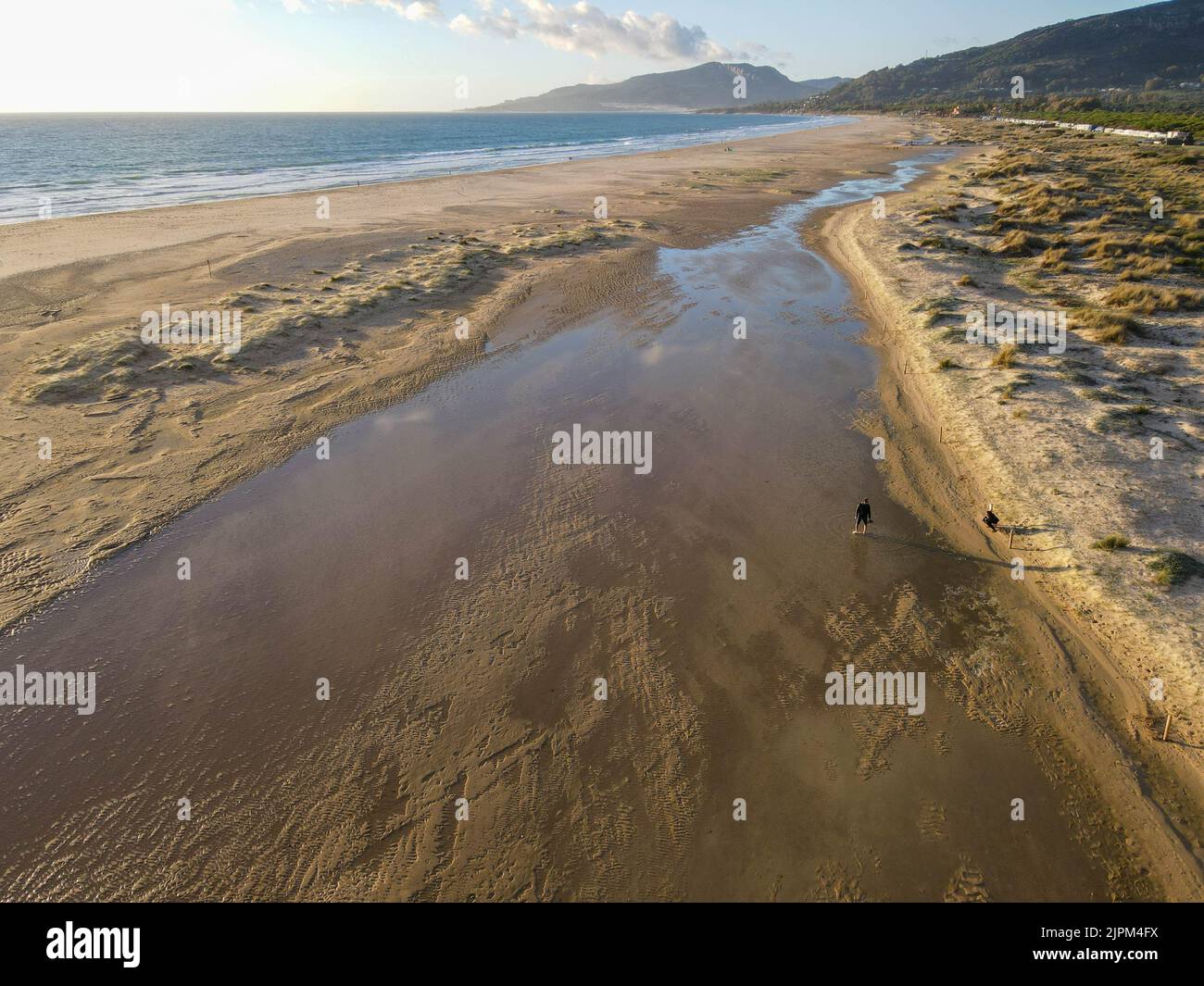 Drone view at the beach near Tarifa on Andalucia in Spain Stock Photo ...