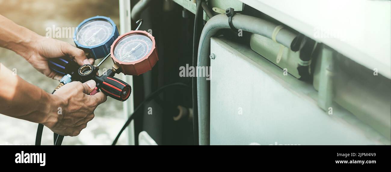 Air conditioning check service leak detection add refrigerant Stock ...