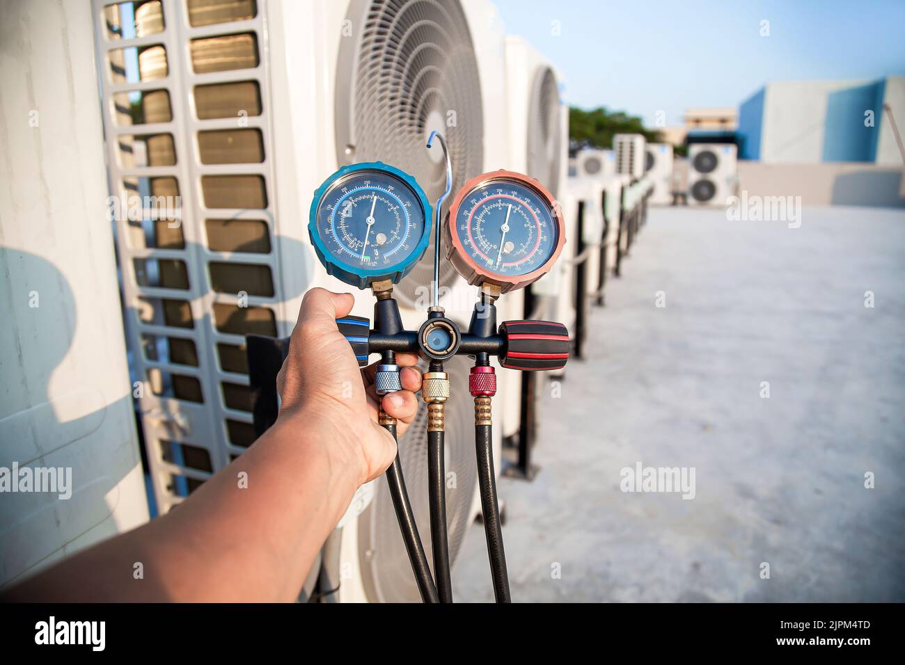 Air conditioning check service leak detection add refrigerant Stock ...