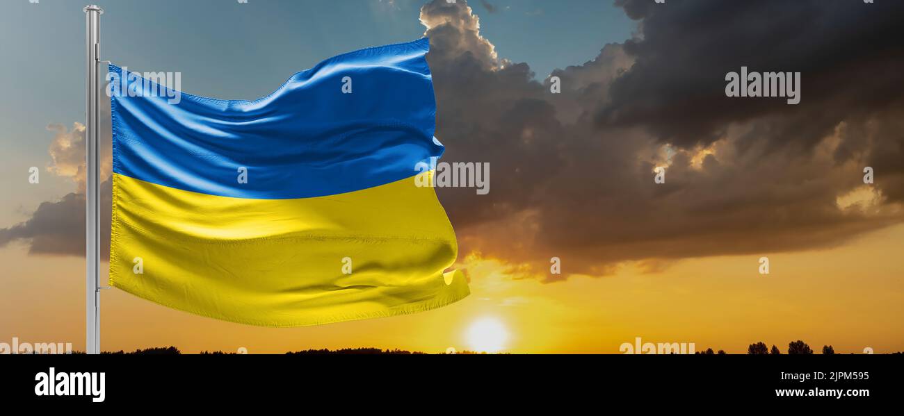 The flag of Ukraine is a banner of two equally sized horizontal bands ...