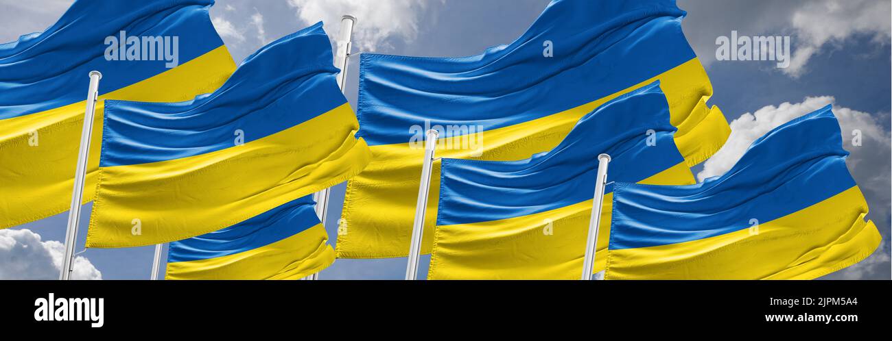 The flag of Ukraine is a banner of two equally sized horizontal bands ...