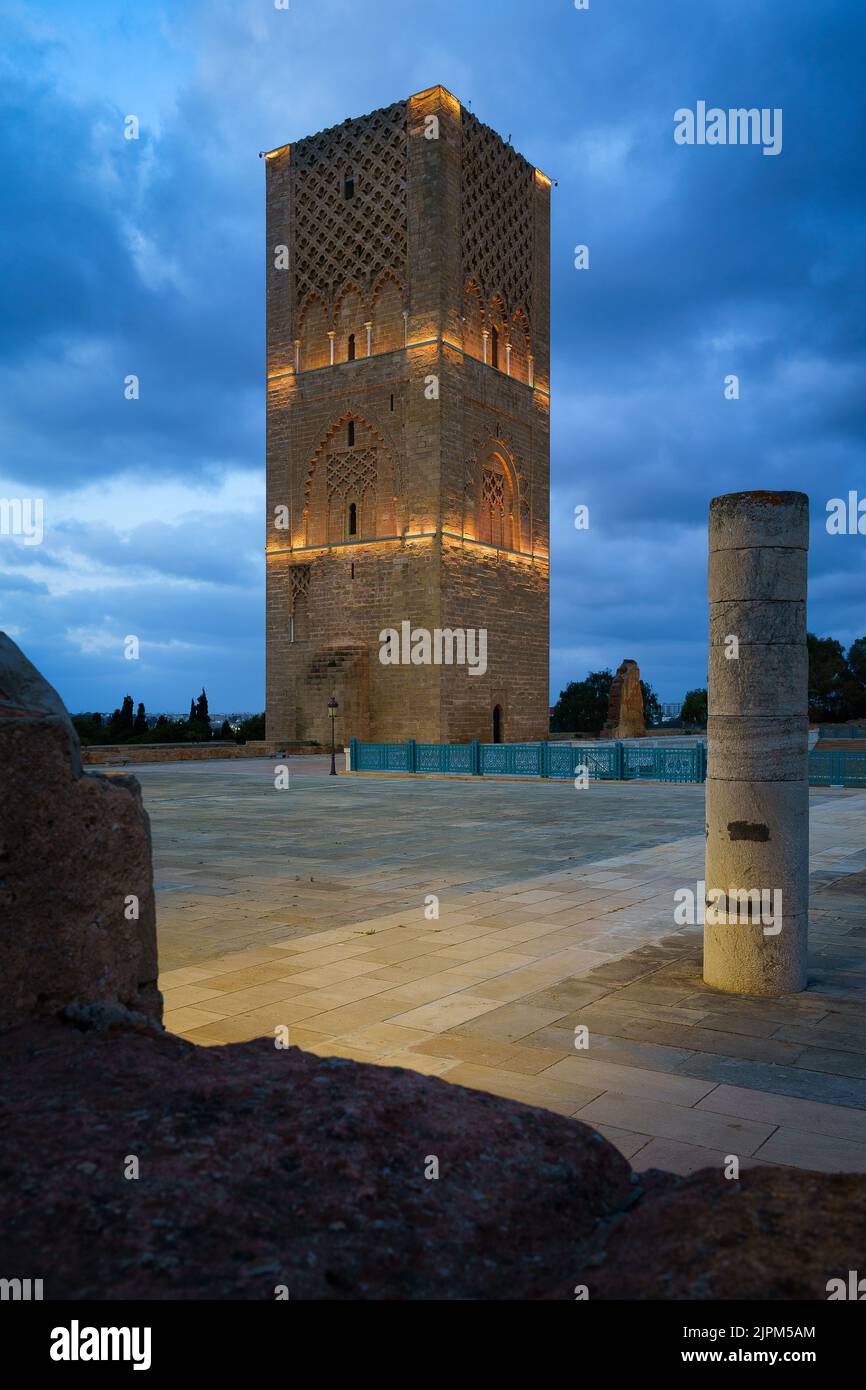 A Hassan tower surrounded by stony columns in Morocco Stock Photo - Alamy