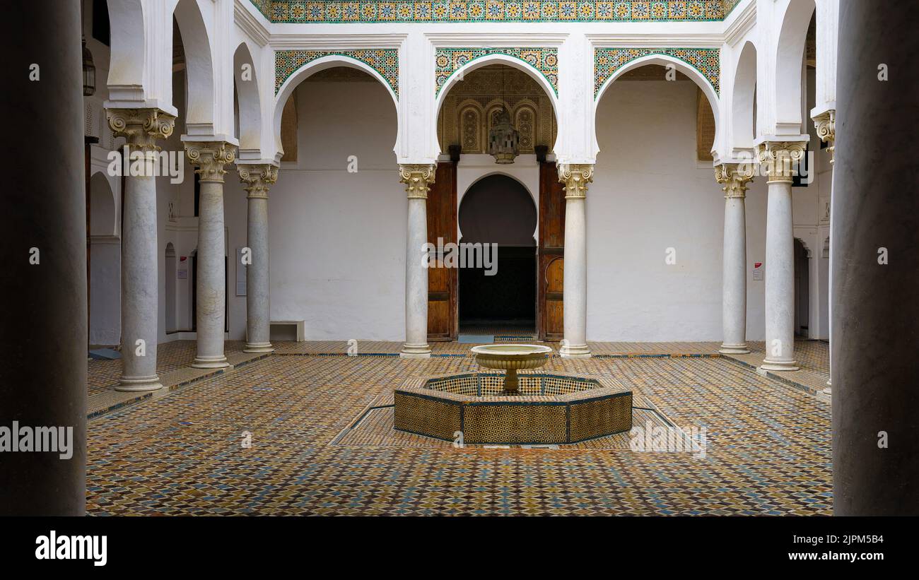 An interior of Kasbah museum surrounded decorated walls and column in ...