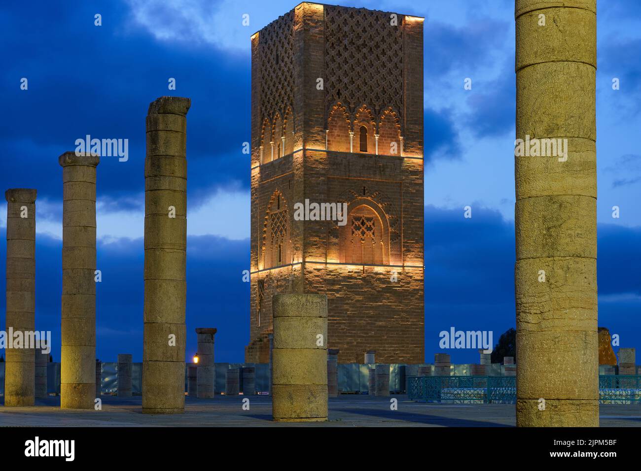 A Hassan tower surrounded by stony columns in Morocco Stock Photo - Alamy