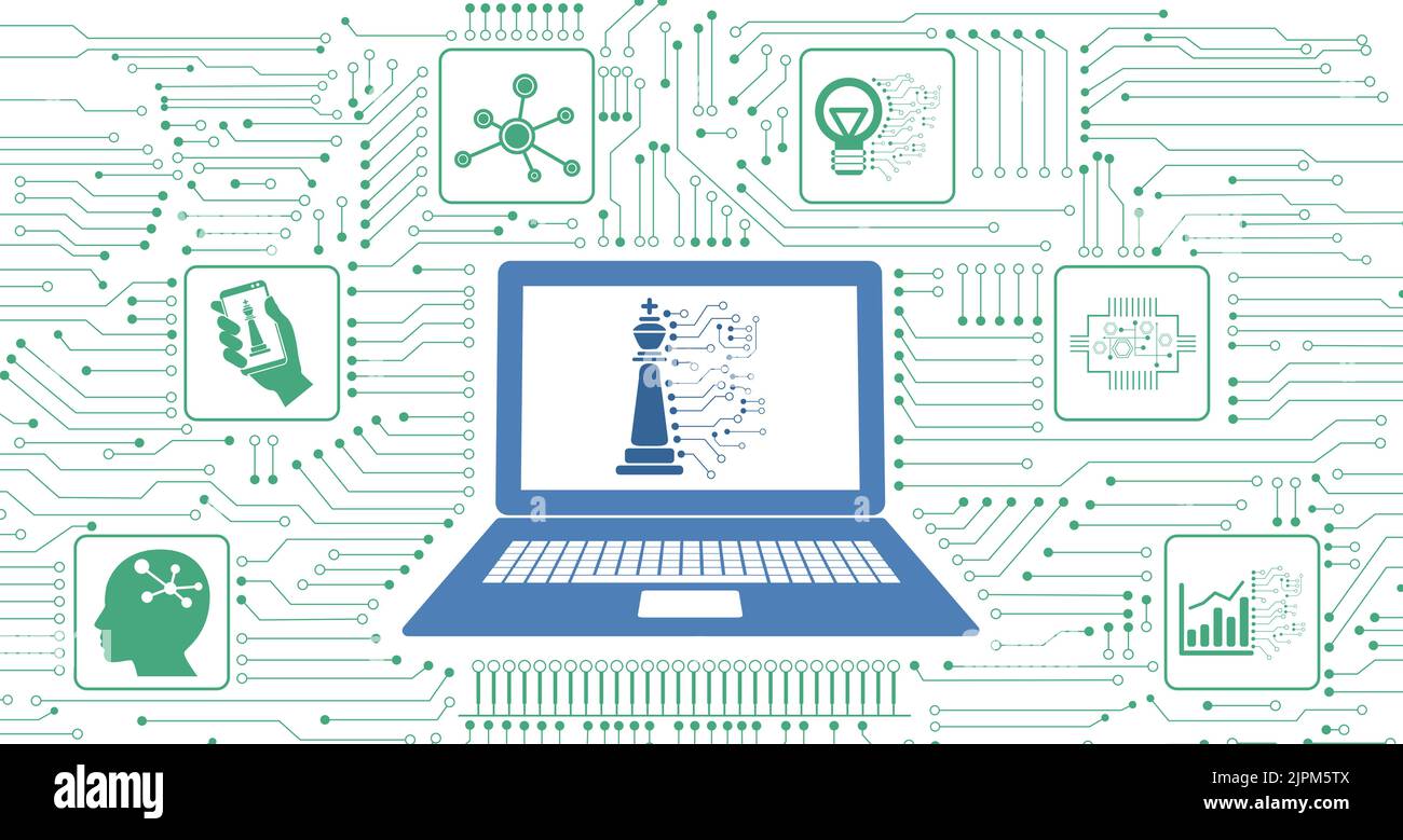Concept of digital strategy with icons integrated in circuit Stock ...