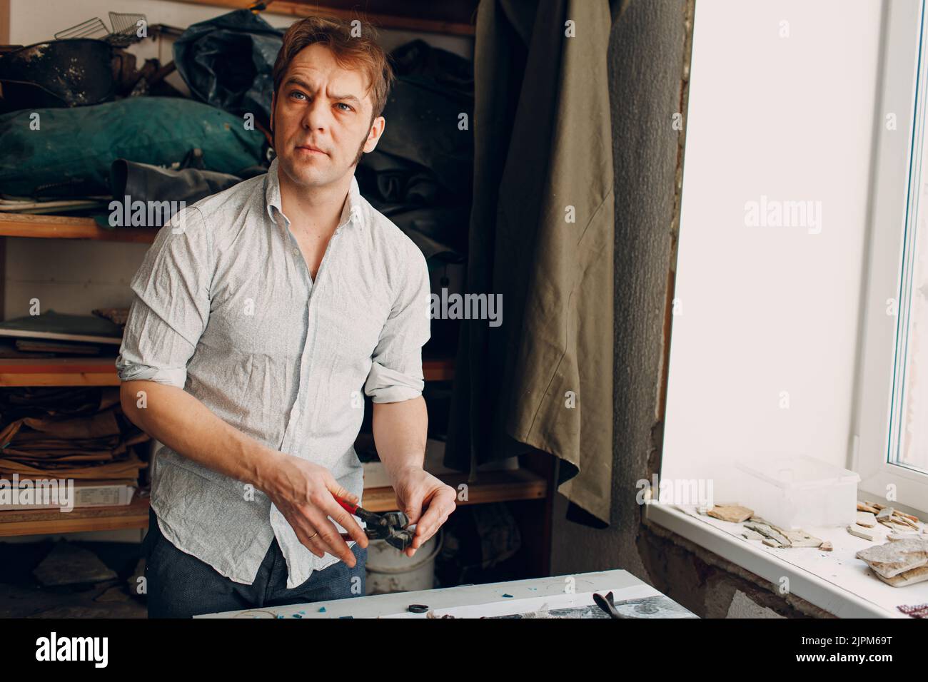 Materials sketch and tools for making colored smalt glass mosaics ...