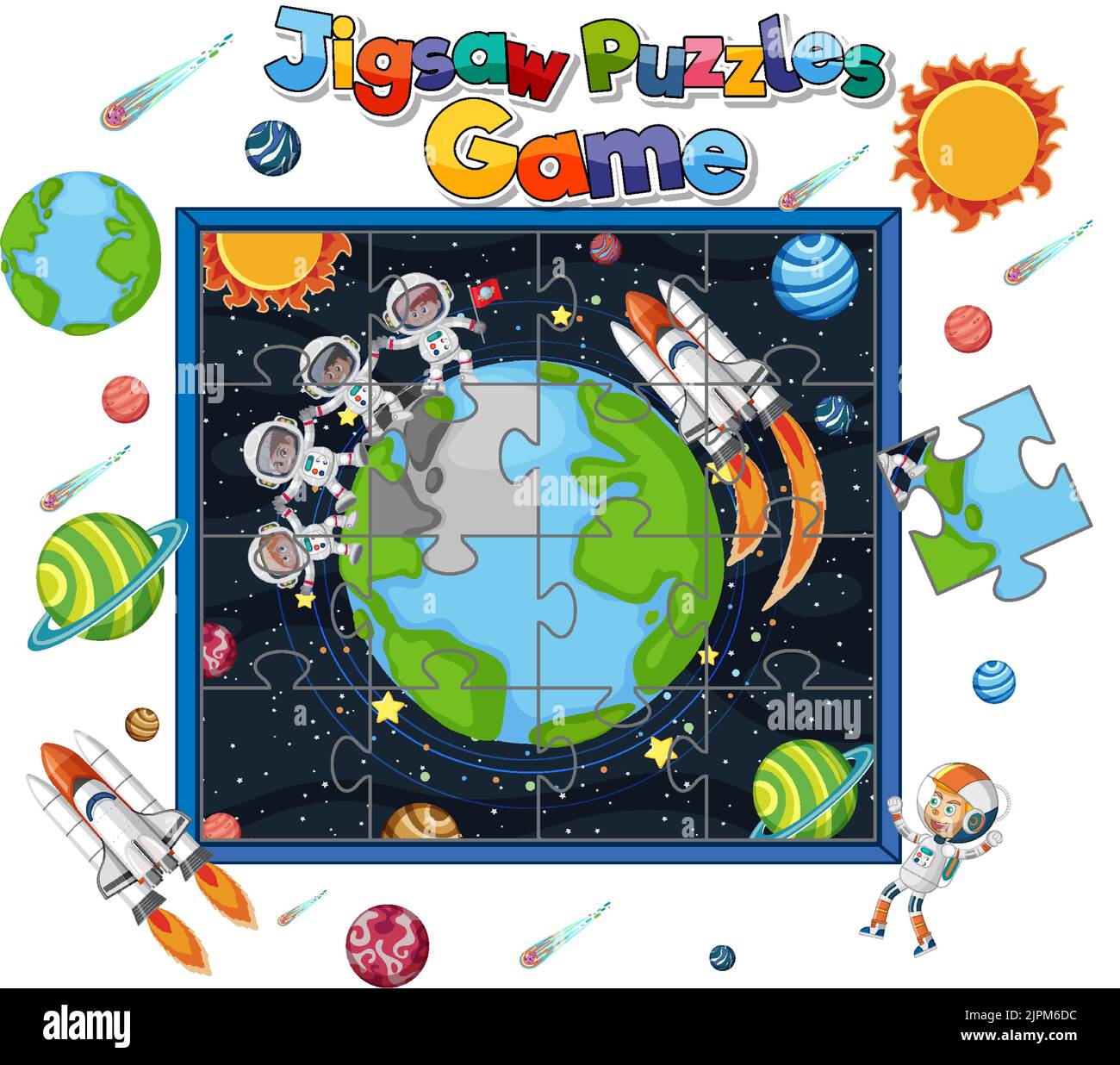 Astronaut in space photo puzzle game template illustration Stock Vector ...
