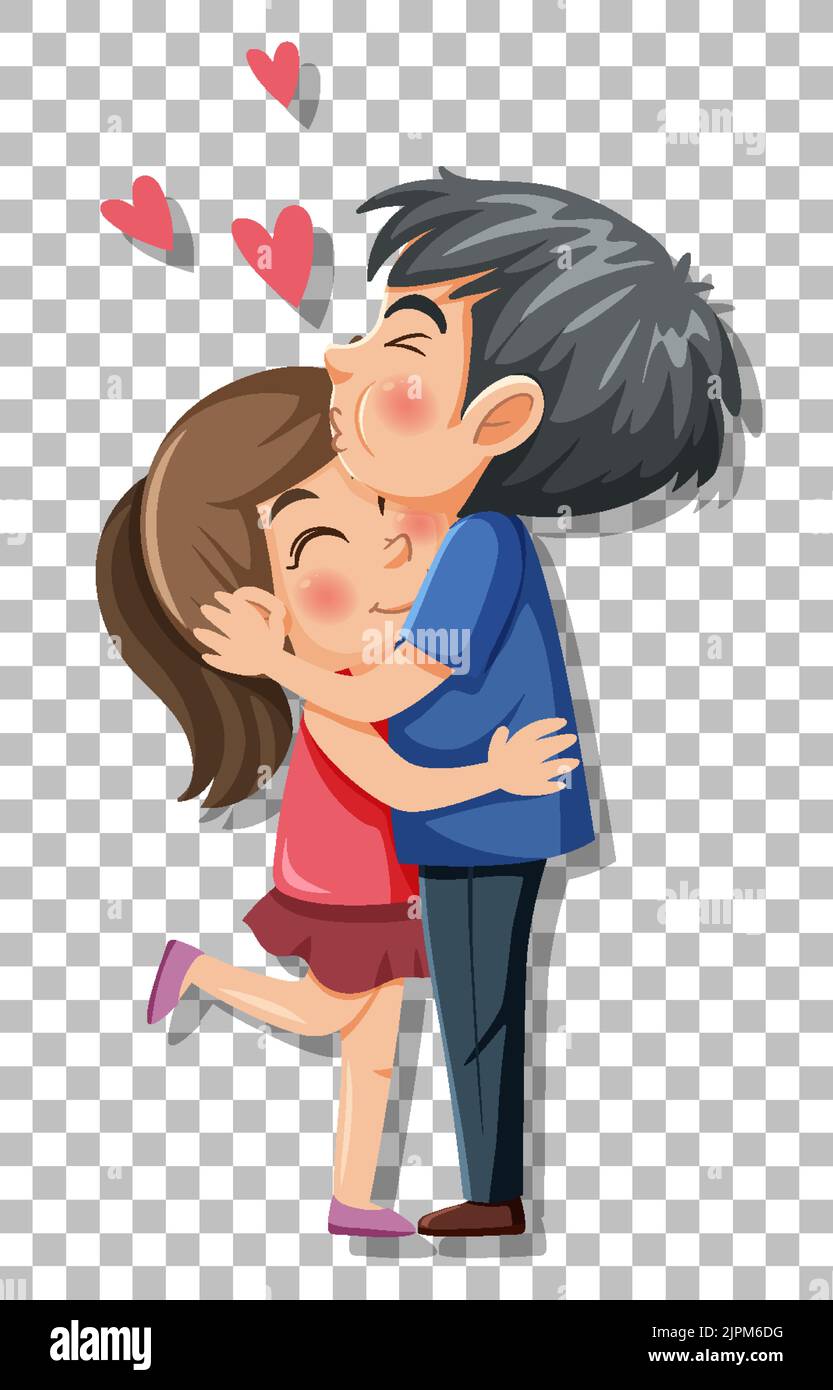 Cute couple cartoon character on grid background illustration Stock ...