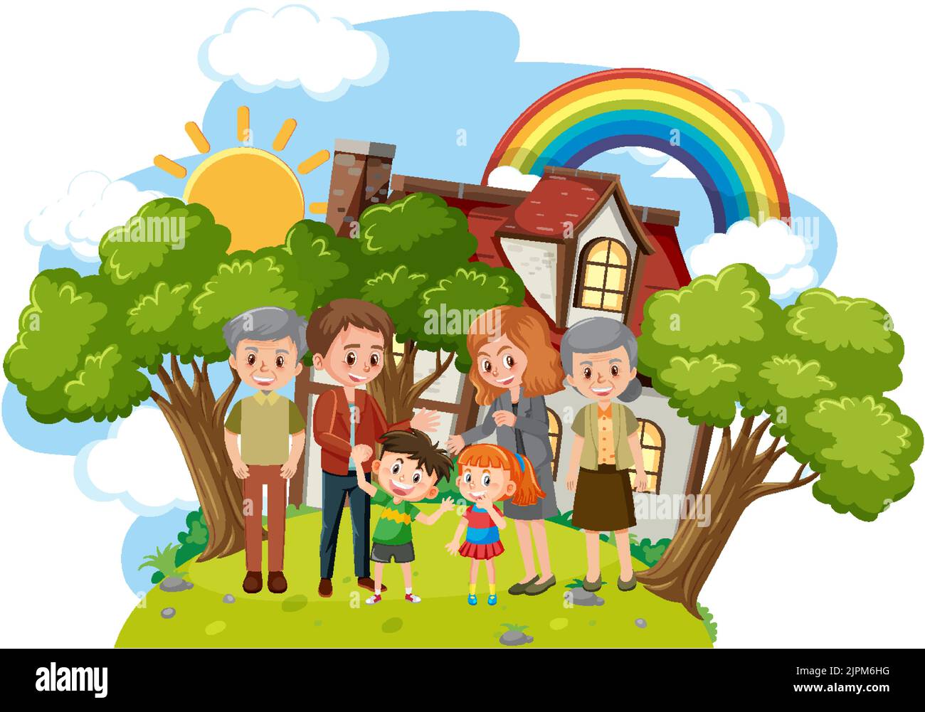 Happy family infront of the house on white background illustration ...