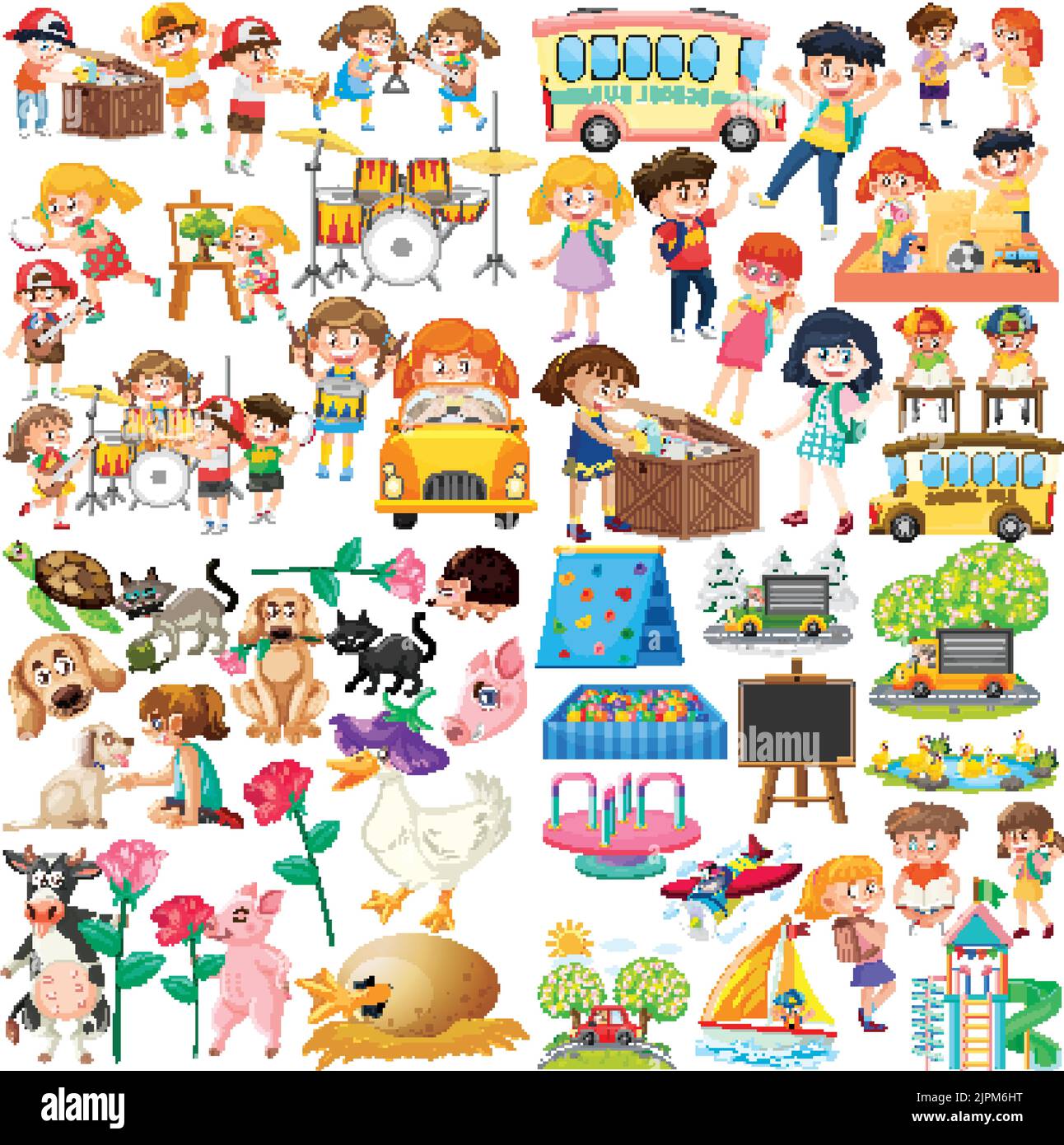 Set of different cute kids and objects illustration Stock Vector Image ...