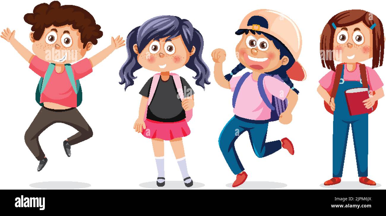 School kids cartoon characters set illustration Stock Vector Image ...