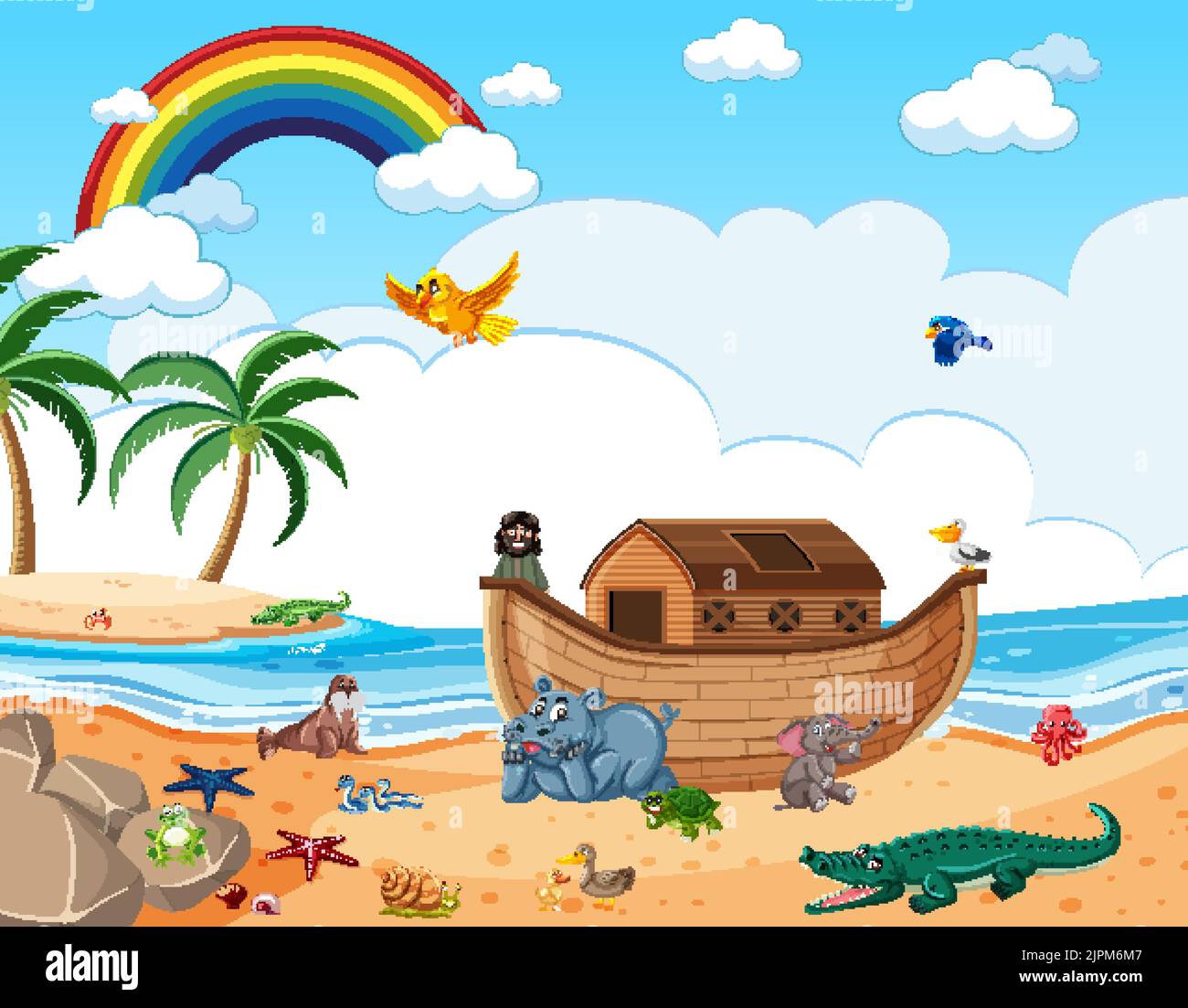 Noah's Ark with wild animals in nature scene illustration Stock Vector Image & Art - Alamy