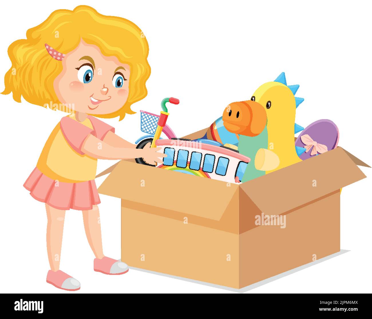 A girl putting her toy into the box illustration Stock Vector Image ...