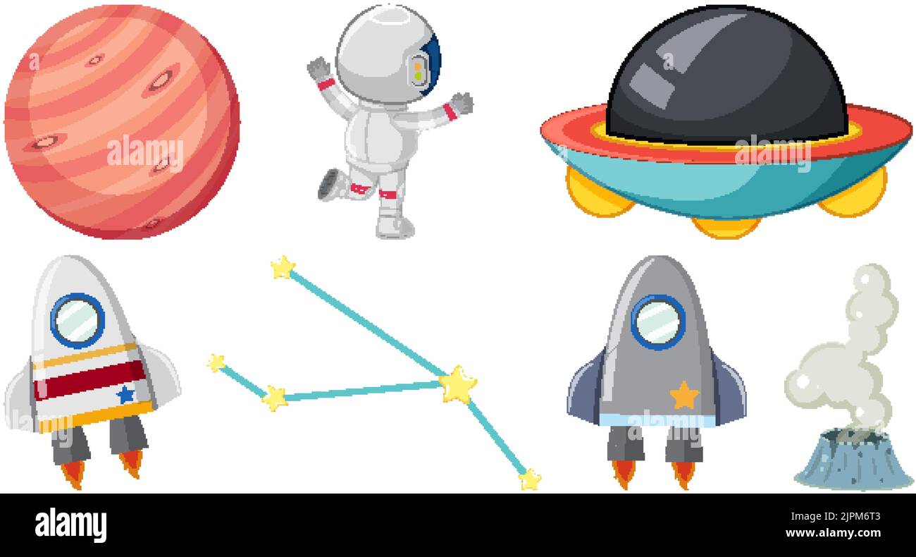 Set of space cartoon characters and objects illustration Stock Vector ...