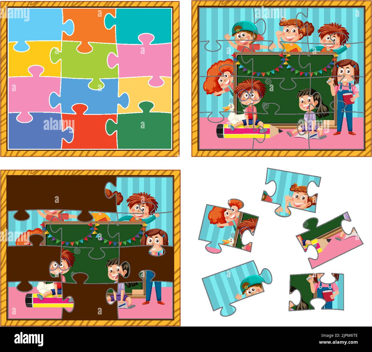 School kids photo jigsaw puzzle game illustration Stock Vector Image ...