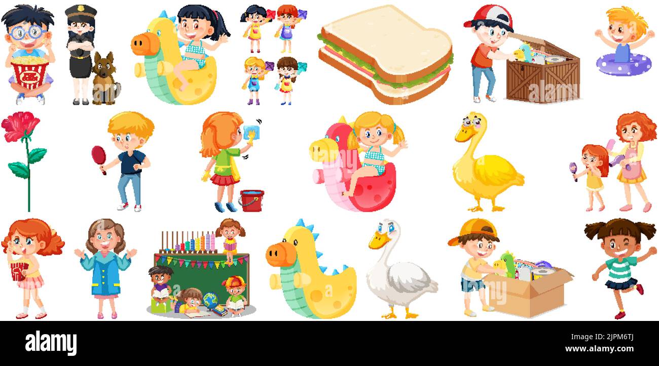 Set of different cute kids and objects illustration Stock Vector Image ...