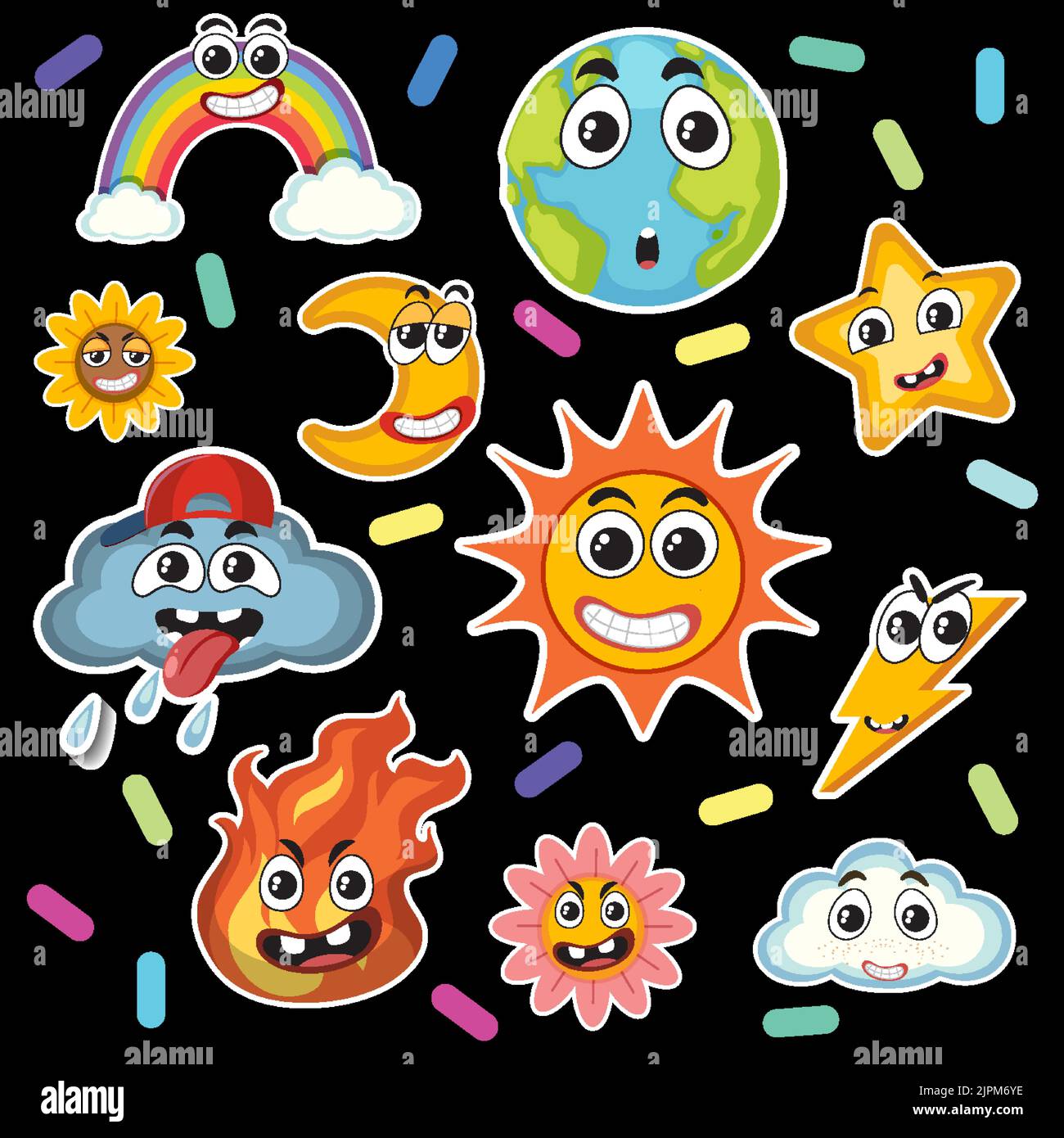 Cute weather icons sticker seamless pattern illustration Stock Vector ...