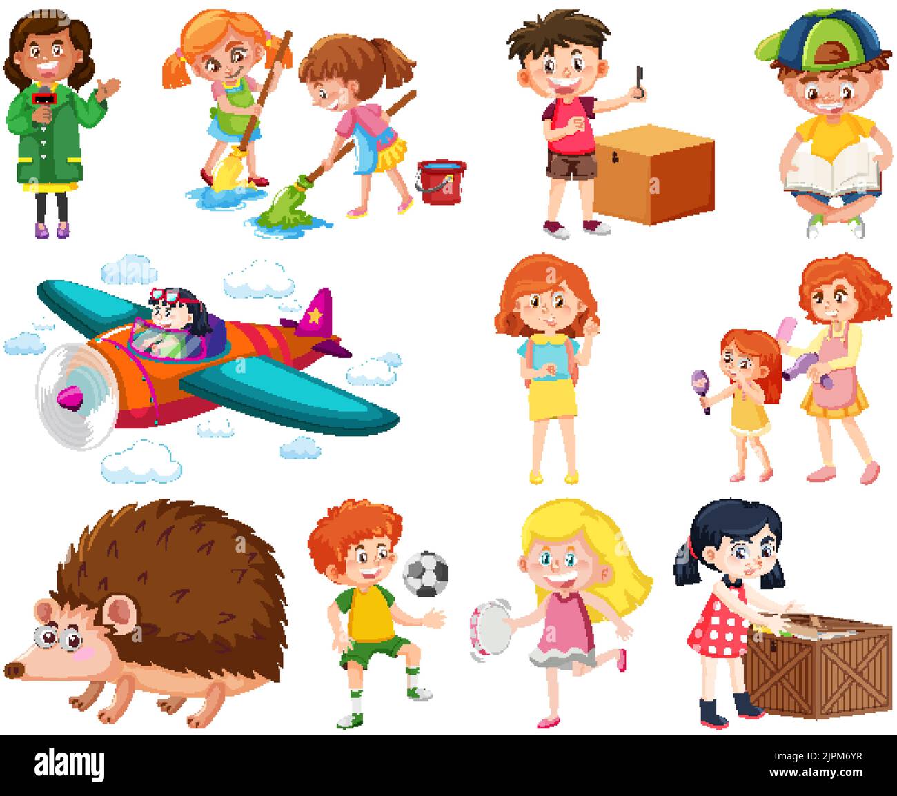 Set of different cute kids and objects illustration Stock Vector Image ...