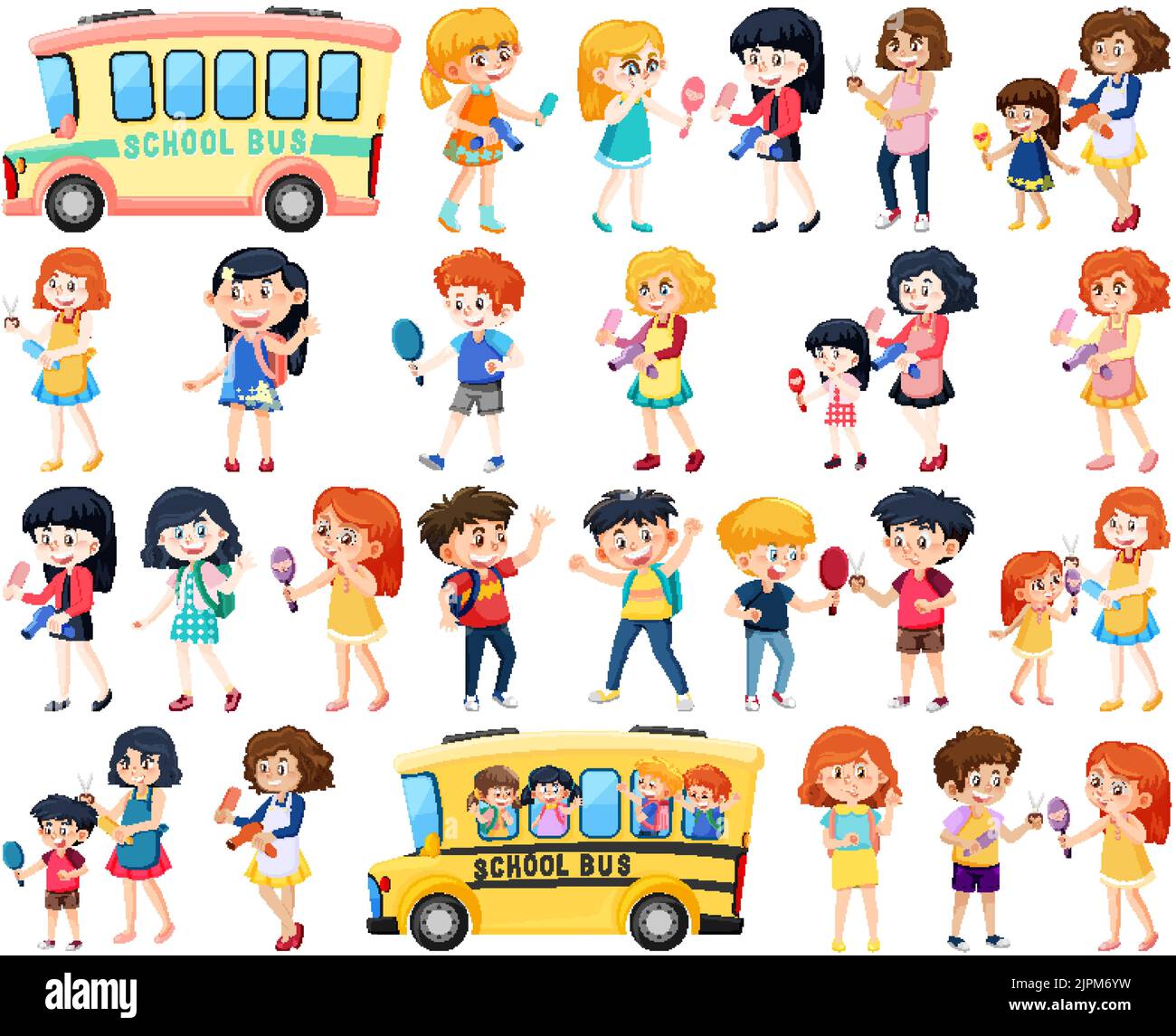Set of cute school kids cartoon characters illustration Stock Vector ...