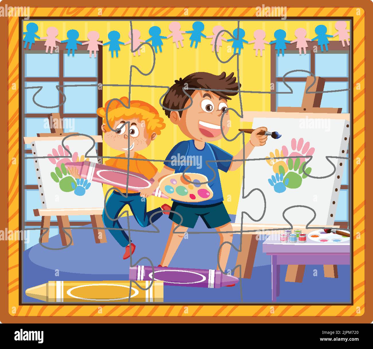 Student kids photo jigsaw puzzle game template illustration Stock ...