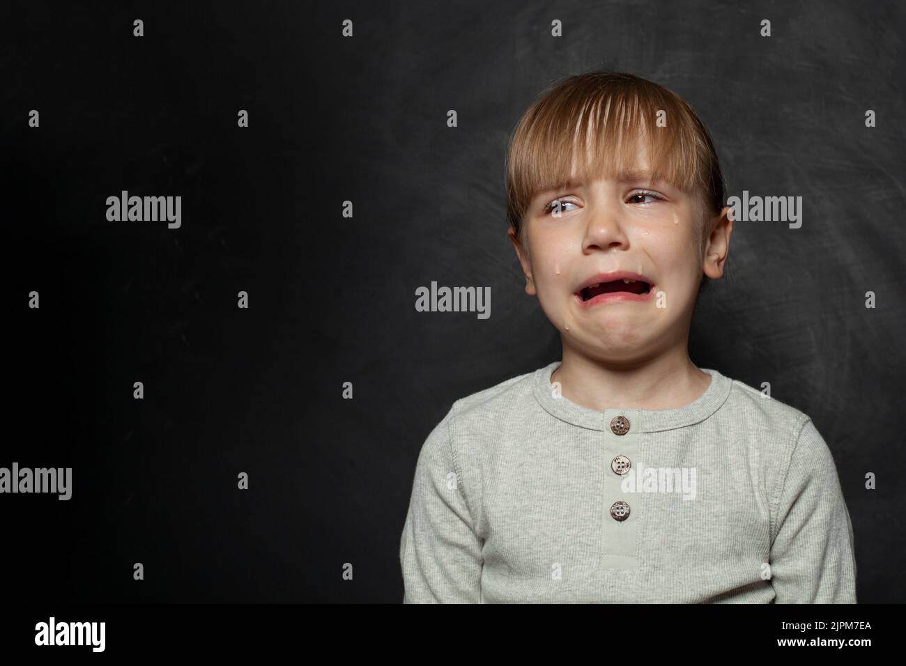 Young child girl depressed. Kid worry for distress, crying angry and ...