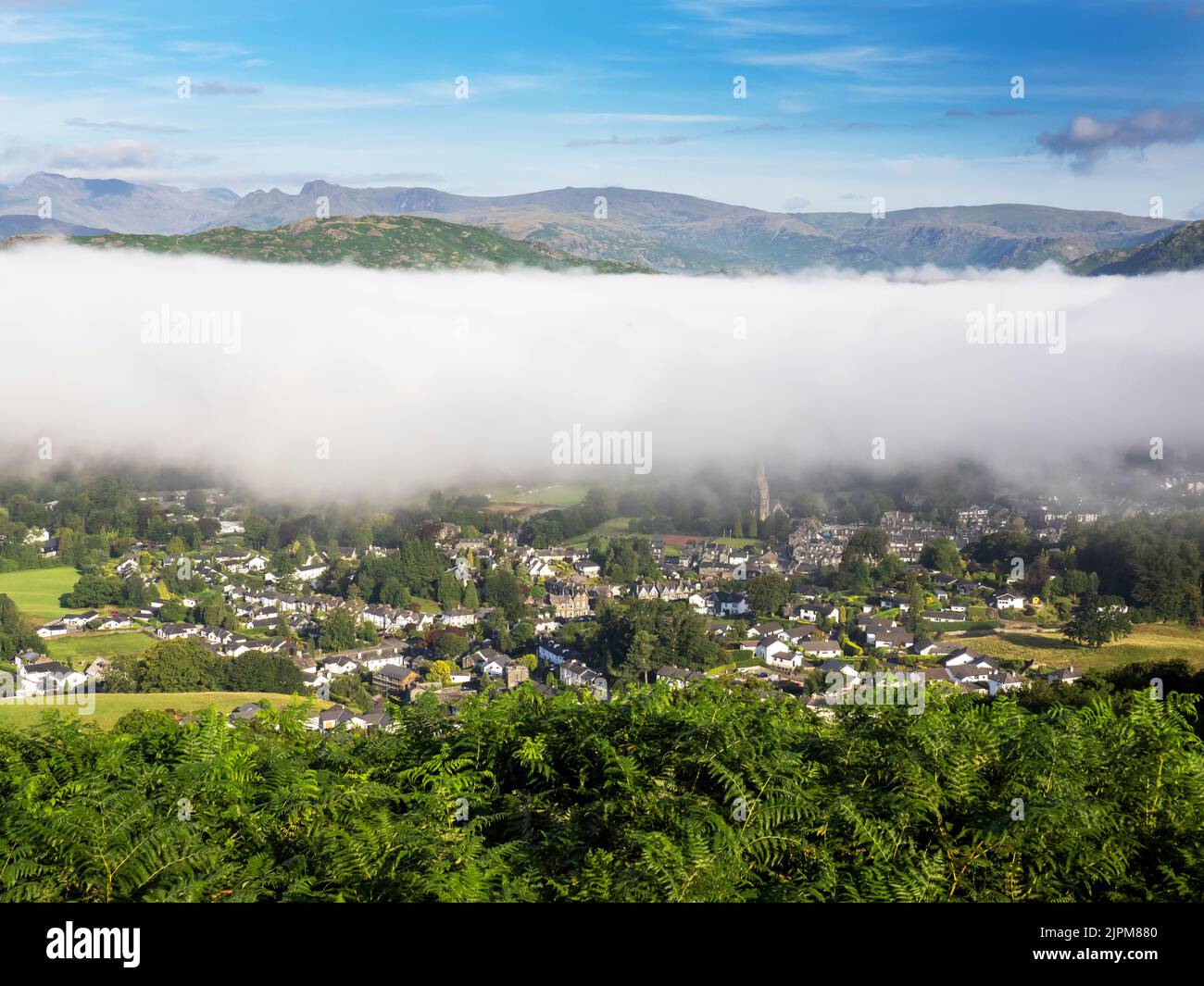Looking towards the Langdale Pikes and Bow Fell above mist from a ...