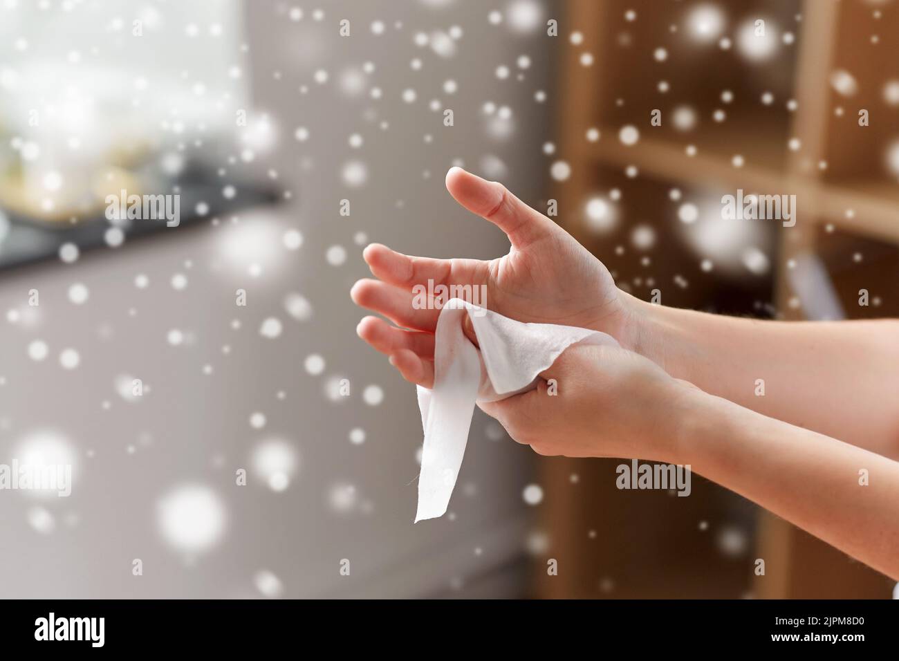 woman cleaning hands with antiseptic wet wipe Stock Photo - Alamy