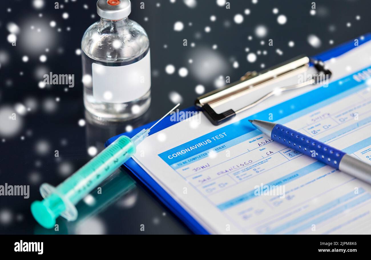medical report, pen, syringe and medicine Stock Photo - Alamy