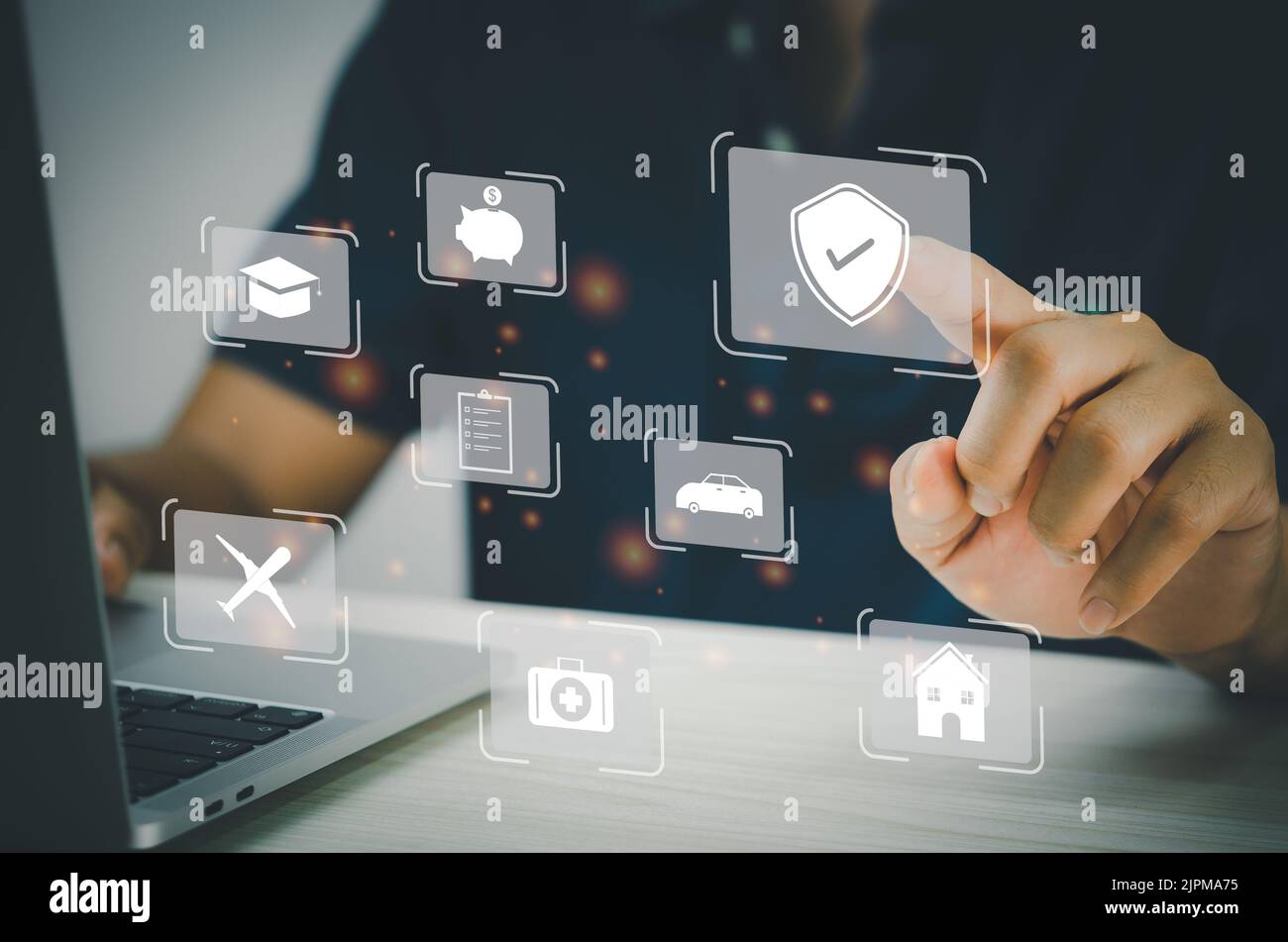 Business concept insurance travel health care car and house icon ...