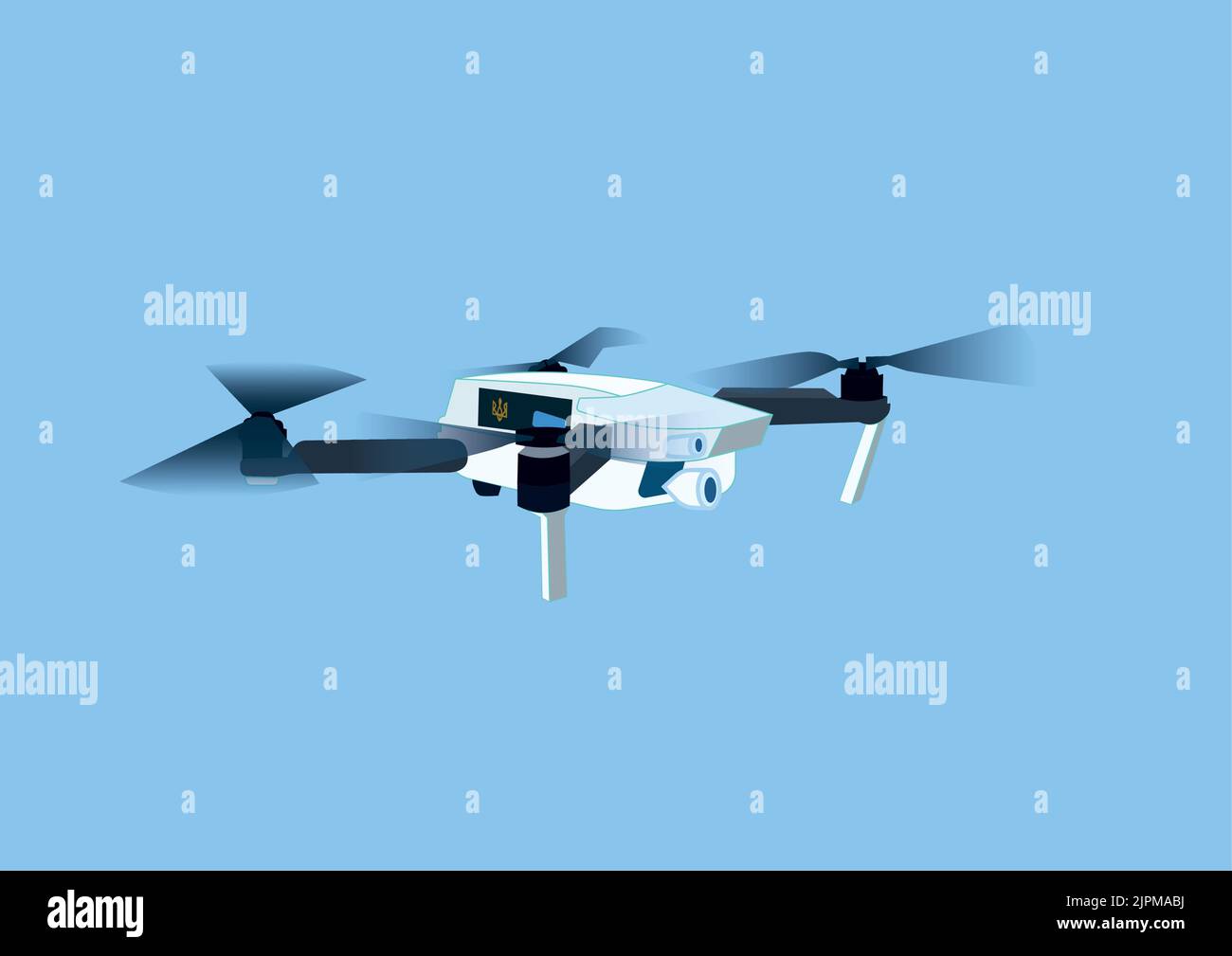 illustration of military quadcopter with ukrainian trident symbol and ...