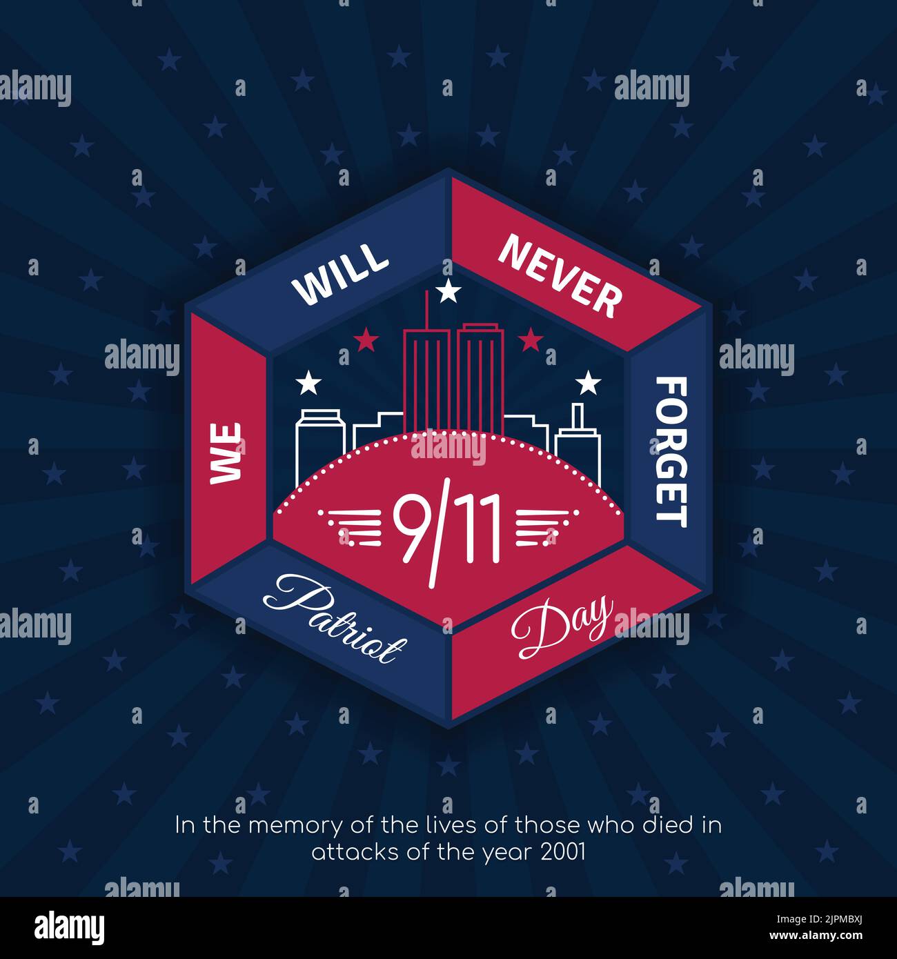 Patriot Day 11 September Hexagon Emblem Poster vector illustration. 9 ...
