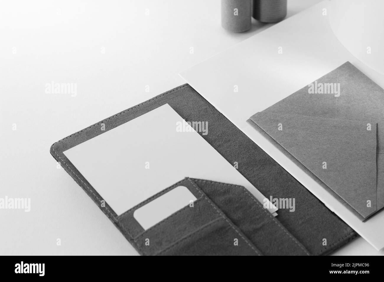 Material Folder with Blank Paper Stationery Closeup. Office Design ...