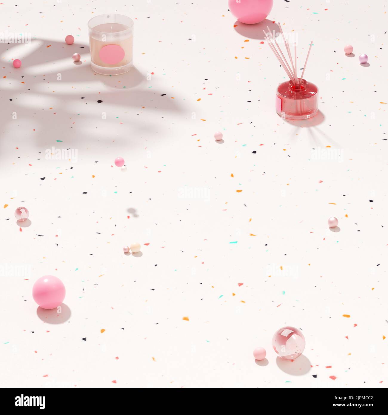 An aesthetic background with aromatic candles and reed diffusers ...