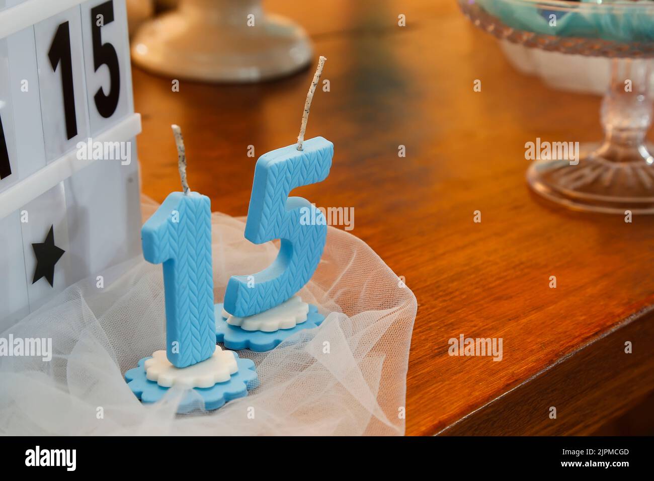 Pink party cake, 15th birthday, with blue number fifteen, 15 year old ...