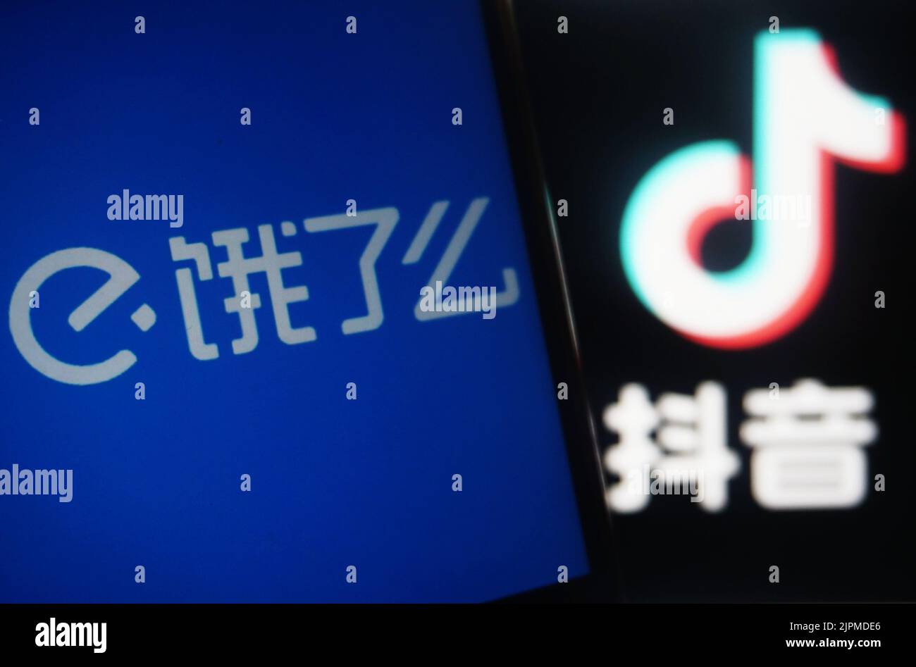 HANGZHOU, CHINA - AUGUST 19, 2022 - Logos of Eleme and Tiktok are seen ...