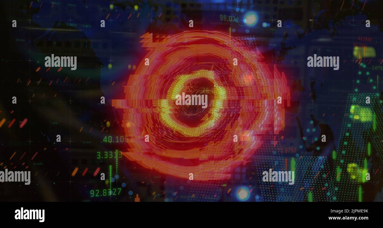 Image of scope scanning and data processing over cables in computer server in background Stock ...