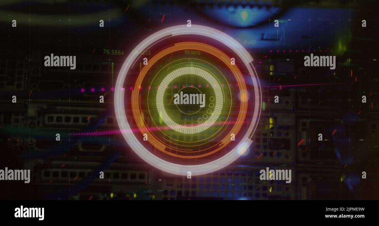 Image Of Scope Scanning And Data Processing Over Cables In Computer Server In Background Stock