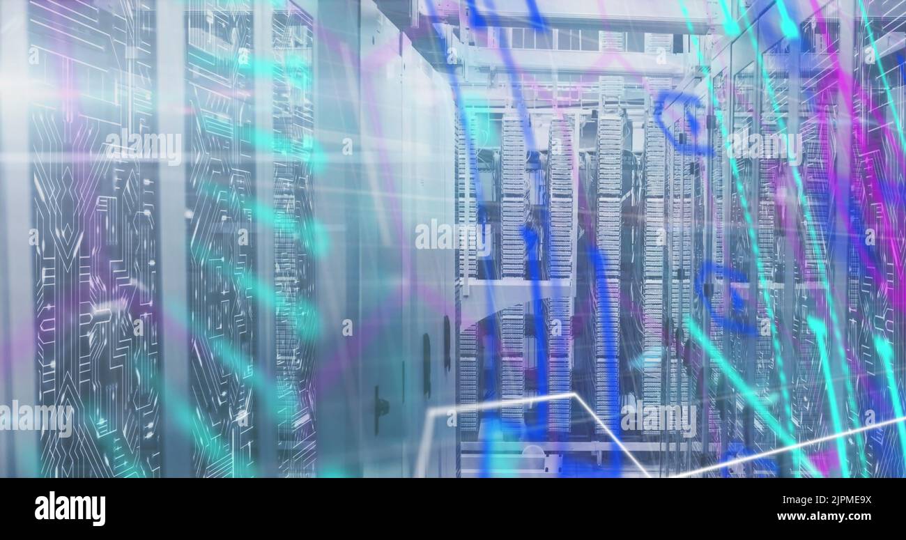 Image of scope scanning and data processing over computer servers in background Stock Photo - Alamy