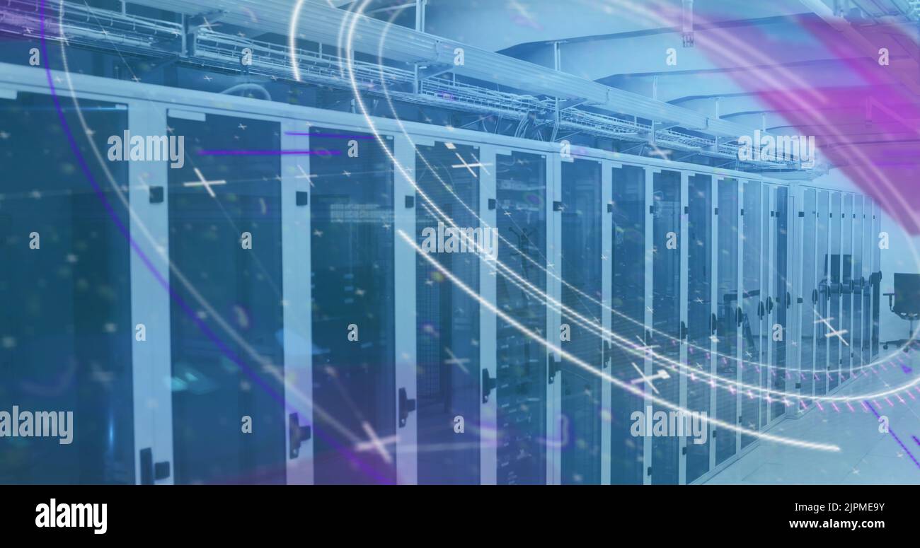 Image of scope scanning and data processing with computer servers in background Stock Photo - Alamy