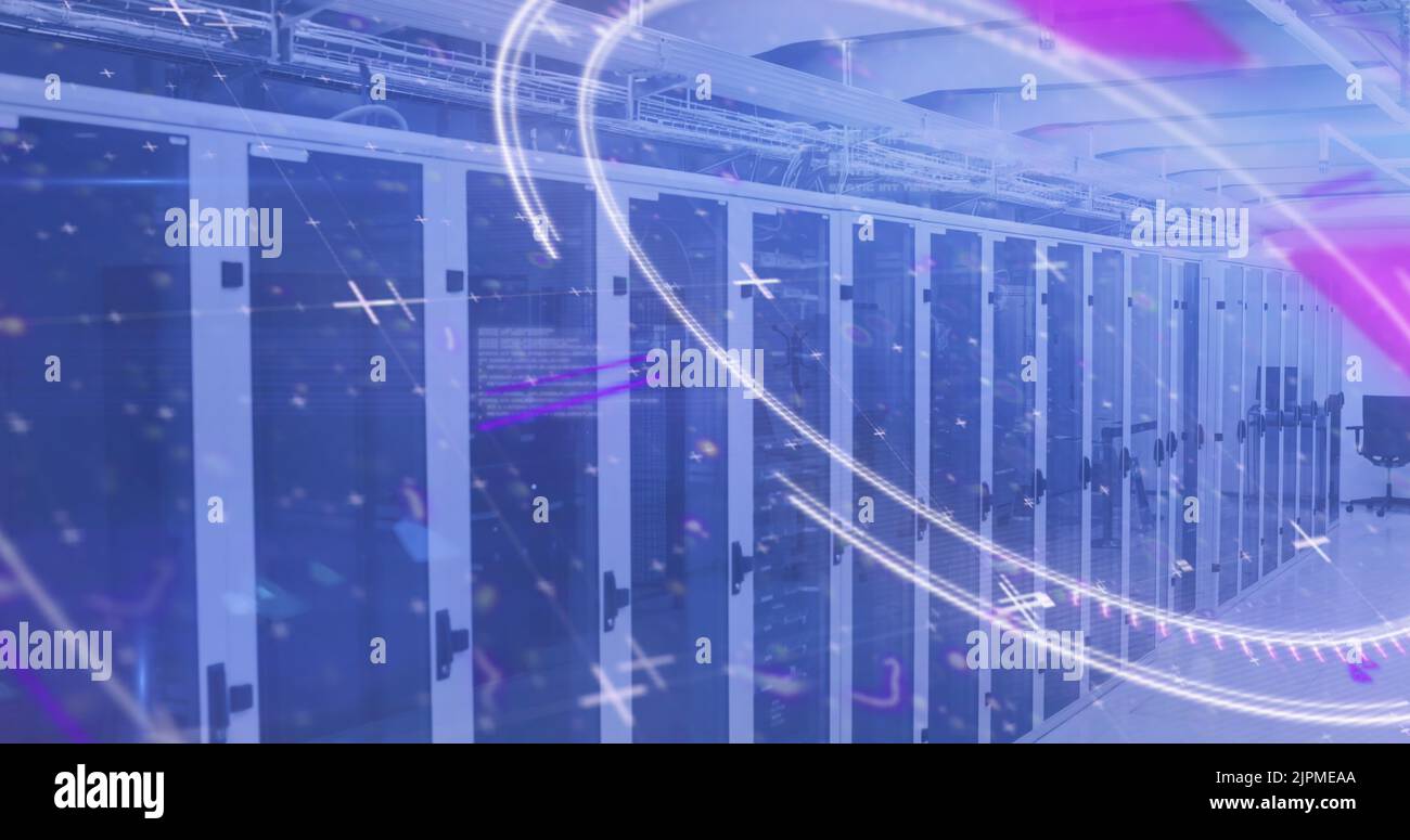 Image of scope scanning and data processing with computer servers in background Stock Photo - Alamy