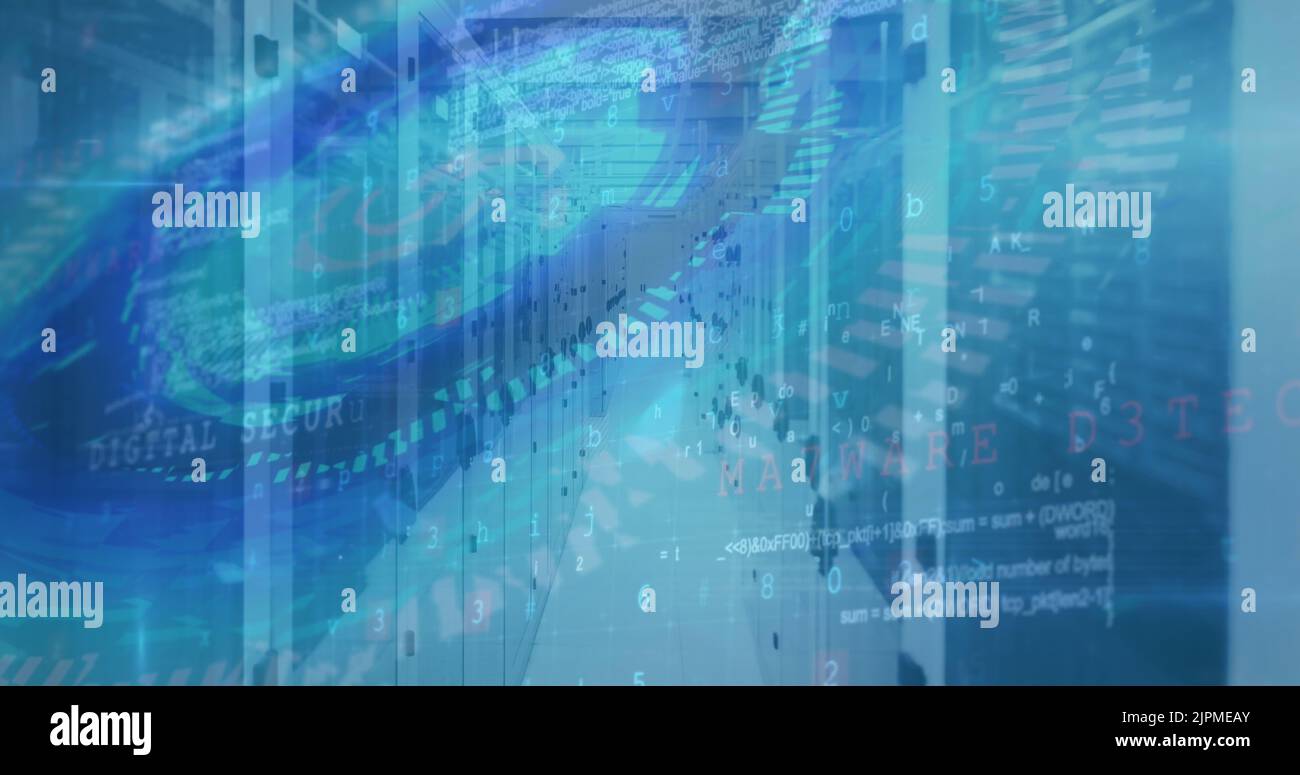 Image of scope scanning and data processing over computer servers in background Stock Photo - Alamy