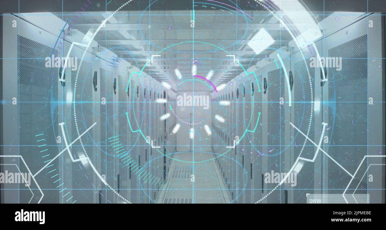 Image of scope scanning and biometric fingerprint over computer servers ...